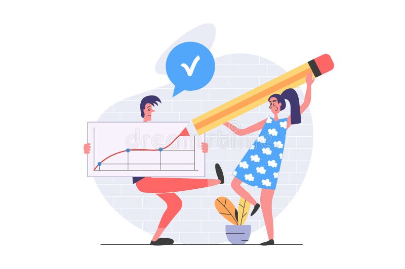 Teamwork Concept in Modern Flat Design for Web. Man and Woman ...