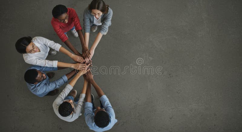 Teamwork Concept Multiethnic Hands Piled Together in a Circle on ...