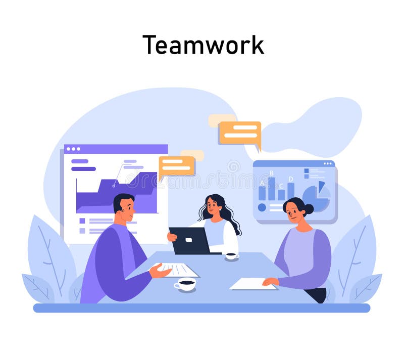 Teamwork Concept. Productive Office Synergy. Flat Vector Illustration ...