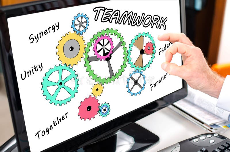 Teamwork Concept on a Computer Monitor Stock Photo - Image of business ...