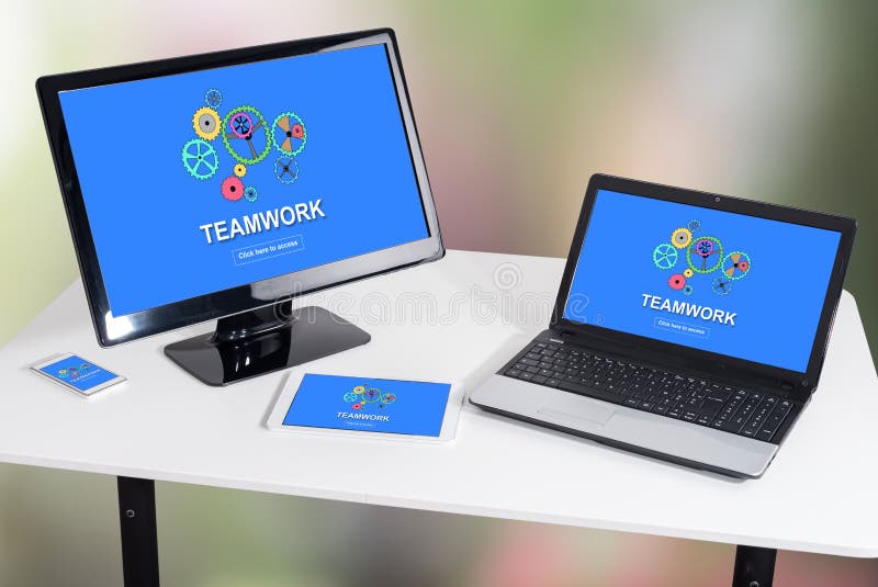 Teamwork Concept on Different Devices Stock Photo - Image of connection ...