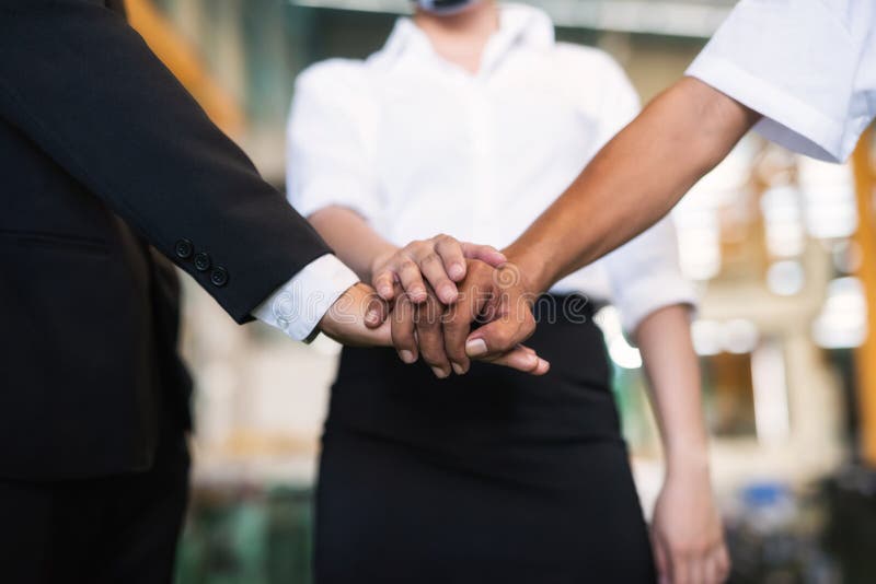 Teamwork Concept, Stack Hands in Factory Stock Image - Image of gesture ...