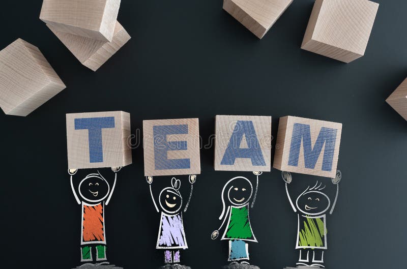 Teamwork Concept with Stickman Figures Holding Wooden Blocks Stock ...