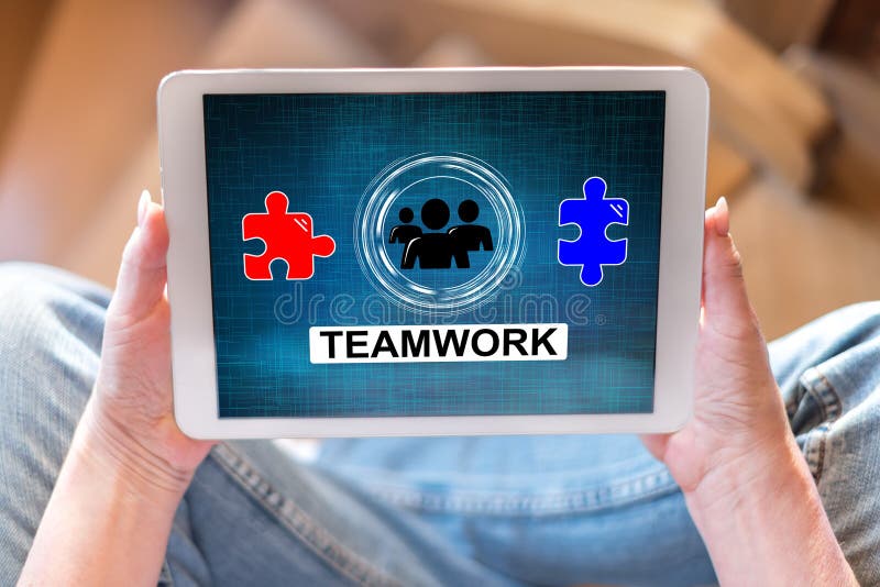 Teamwork Concept on a Tablet Stock Image - Image of application, puzzle ...