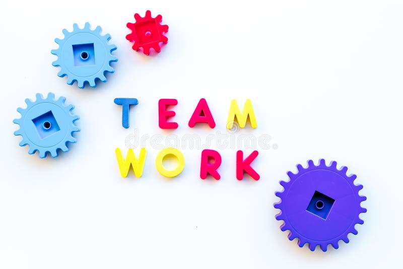 Teamwork Concept. Text Teamwork Lined with Colored Letters Near Toy ...
