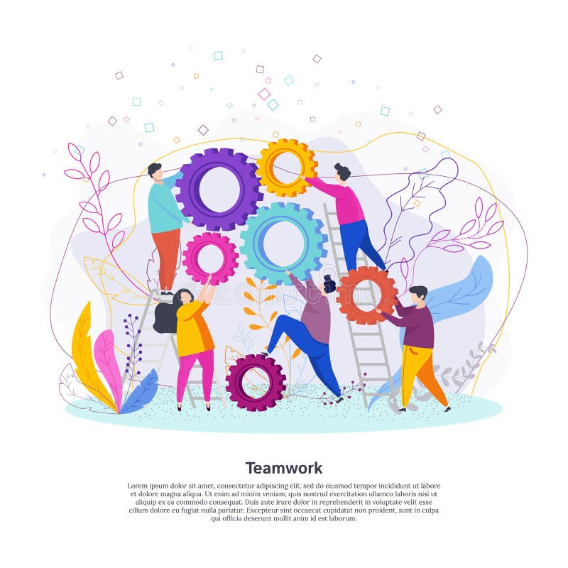 Teamwork Concept with Tiny People Characters Flat Vector. Stock Vector - Illustration of idea ...