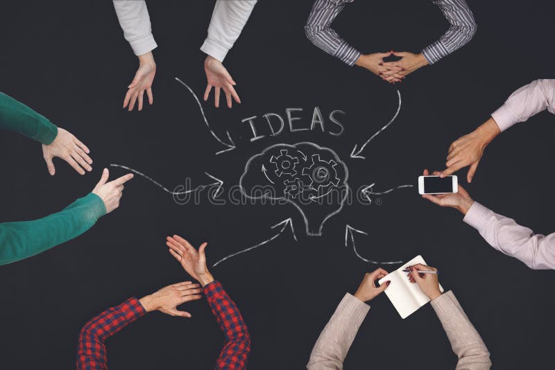 Teamwork Concept - Top View of Six People Generate Ideas. Stock Image ...