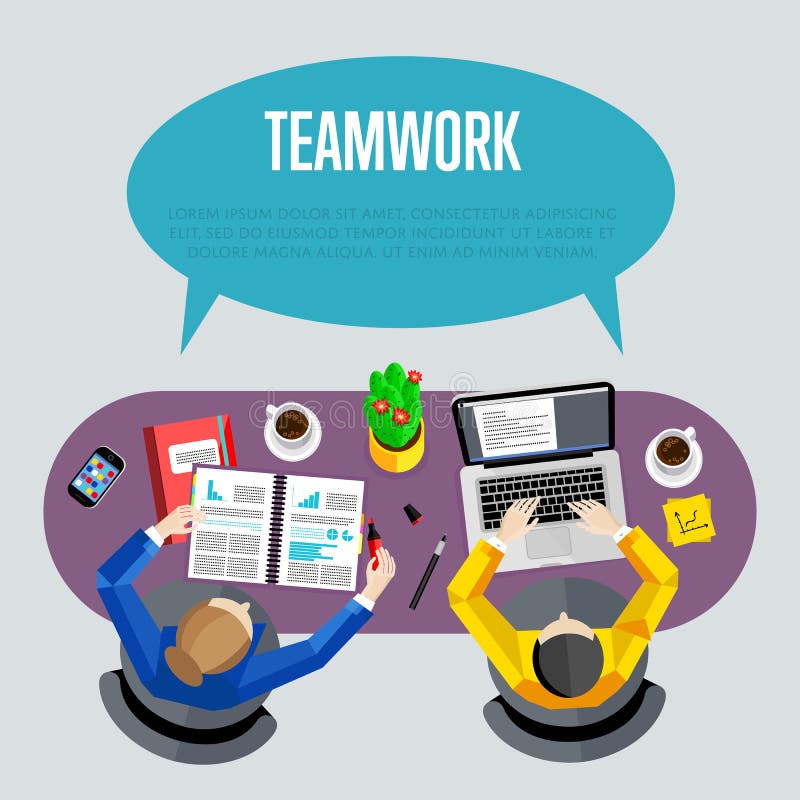 Teamwork Concept. Top View Workspace Background Stock Vector ...