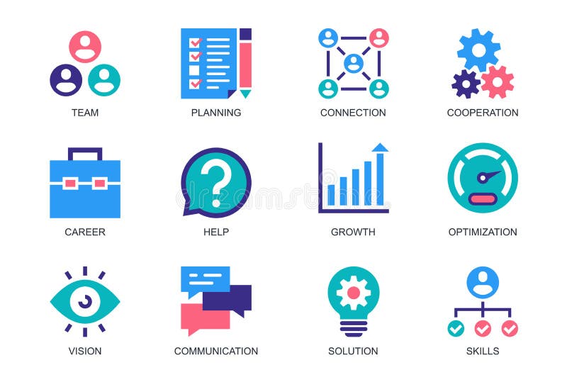 Teamwork Concept of Web Icons Set in Simple Flat Design. Stock ...