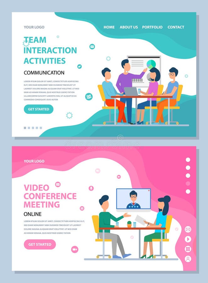 Teamwork and Interaction Collection of Posters Stock Vector ...