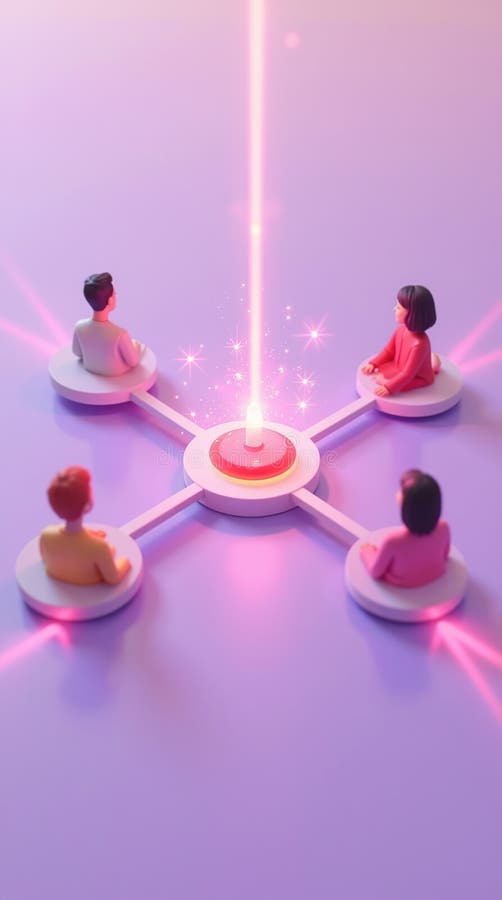 Teamwork and Connection Illustration with Central Spark in Neon Light ...