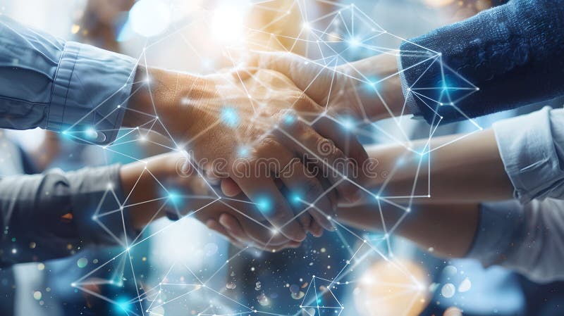 Teamwork and Connectivity Concept. Hands Coming Together with Digital ...