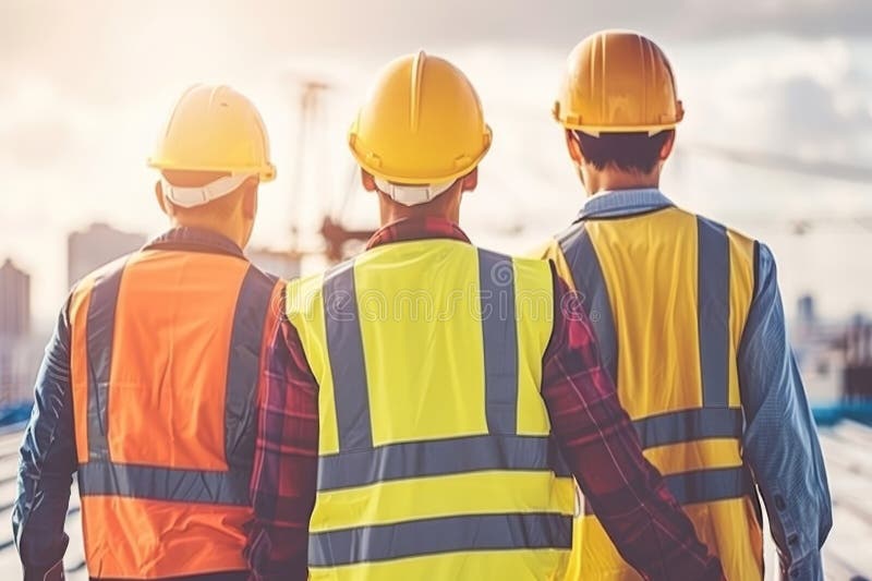 Teamwork in Construction Workers United on Labor Day, with a Cityscape ...
