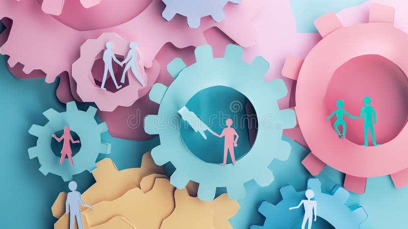 Teamwork and Cooperation Concept in Paper Cut Style. Different Business ...