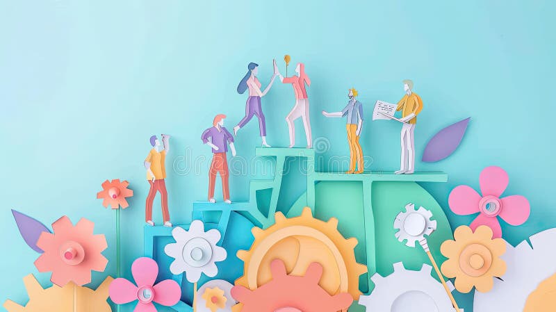 Teamwork and Cooperation Concept in Paper Cut Style. Different Business ...