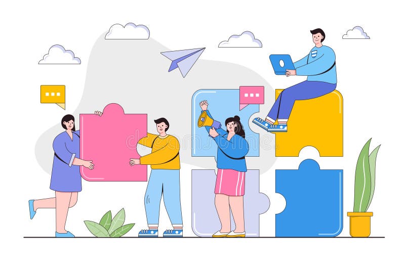 Teamwork, Cooperation, Partnership Concept. People Connecting Puzzle ...