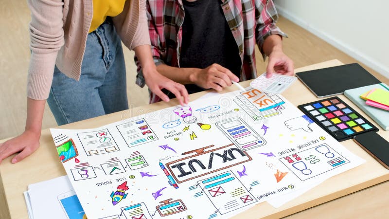 Teamwork of Creative Collaboration, Graphic Designer Planning, Drawing Website Ux Ui for Mobile ...