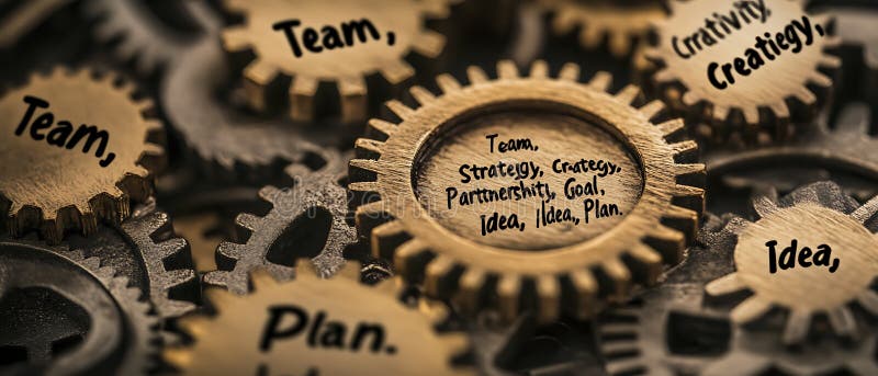 Teamwork and Creativity Represented by Metal Gears with Written ...