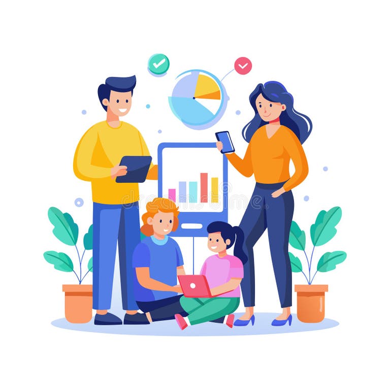 Teamwork and Data Analysis: Collaboration on Charts and Graphs for Business Success Stock Vector ...