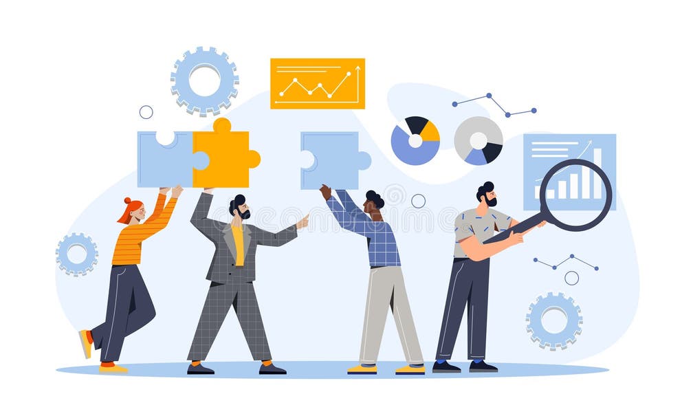 Teamwork and Data Analysis Concept. Vector Illustration Stock Illustration - Illustration of ...