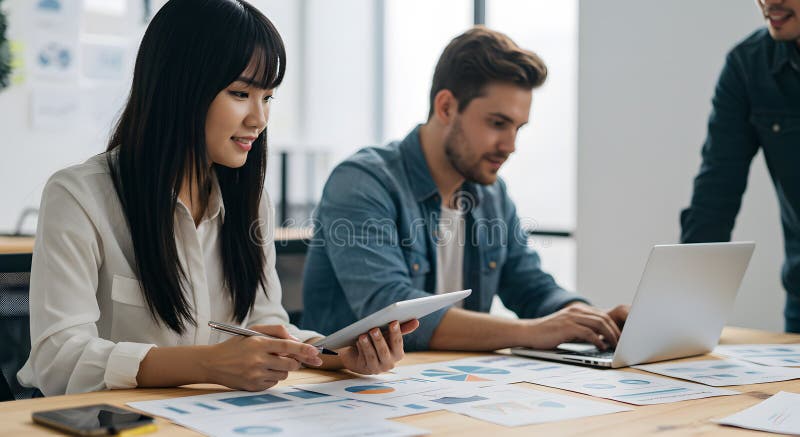 Teamwork and Data Analysis stock illustration. Illustration of meeting ...