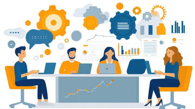 Teamwork and Data Analysis stock illustration. Illustration of ...