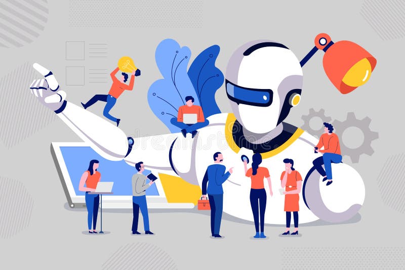 Teamwork develop robot stock vector. Illustration of concept - 138759331