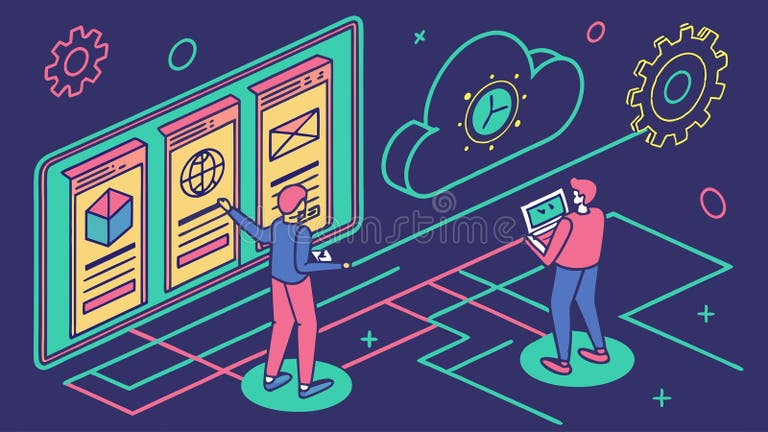 Teamwork Digital Interface, Collaborative Tech Design Vector Design Generative AI Stock ...