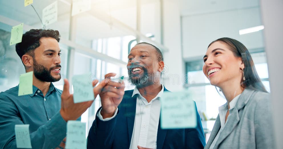 Teamwork, Discussion and Business People at Glass with Collaboration ...