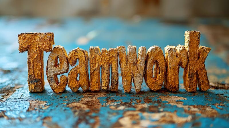 Teamwork Displayed in Textured Letters on Rustic Surface Symbolizes ...