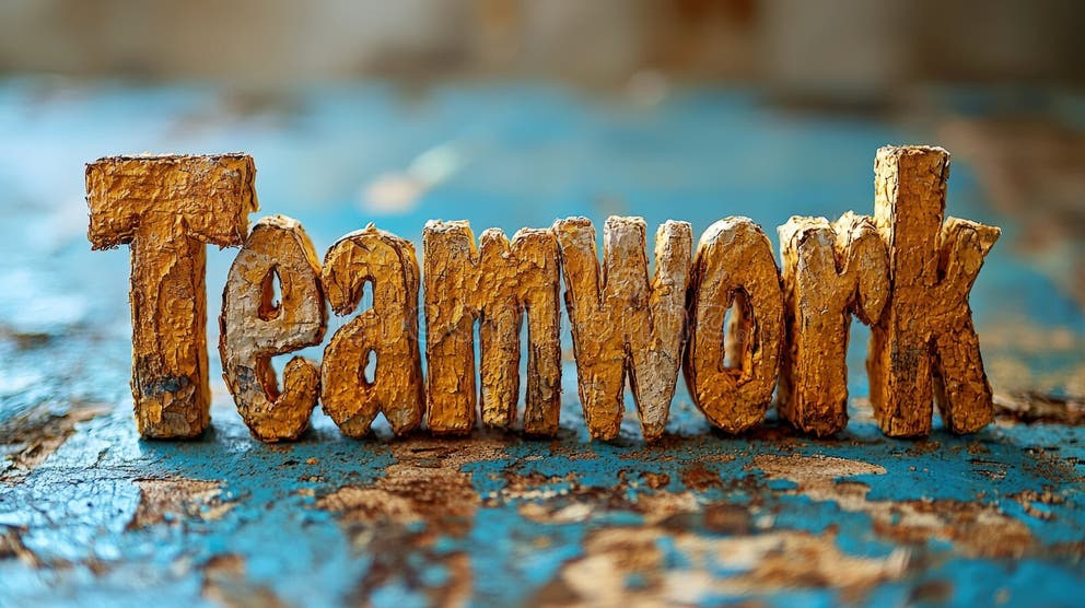 Teamwork Displayed in Textured Letters on Rustic Surface Symbolizes ...