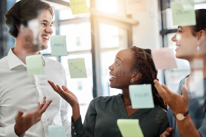 Teamwork, Diversity and Brainstorming with Sticky Notes in Workshop or ...