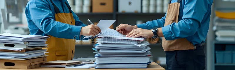 Teamwork and Document Management in Office Workspace Stock Illustration ...