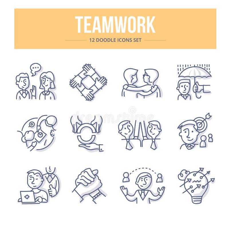 Teamwork Doodle Icons stock vector. Illustration of concept - 81381862