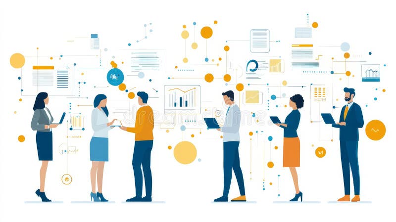 Teamwork Drives Digital Innovation and Data Analysis Stock Illustration ...