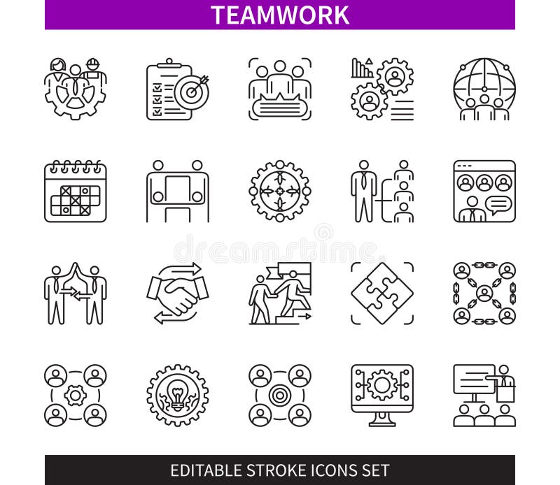 Teamwork Editable Stroke Icon Set Stock Vector - Illustration of ...
