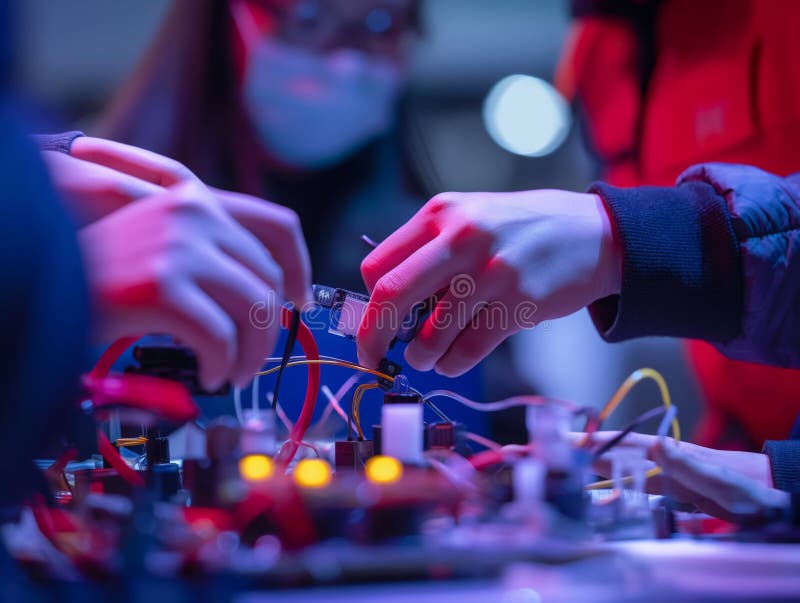 Teamwork in Electronics Workshop Stock Image - Image of creating ...