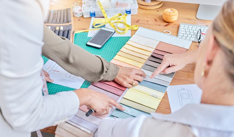 Teamwork, Fabric and Planning Fashion Hands in Creative Project ...