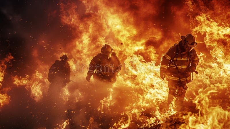 Teamwork in fire, very hot stock image. Image of safety - 337852769
