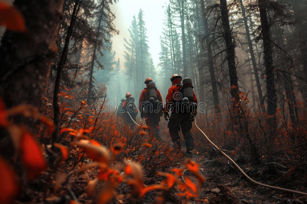 Teamwork of Firefighters in the Forest, Elimination of Tree Fires in ...