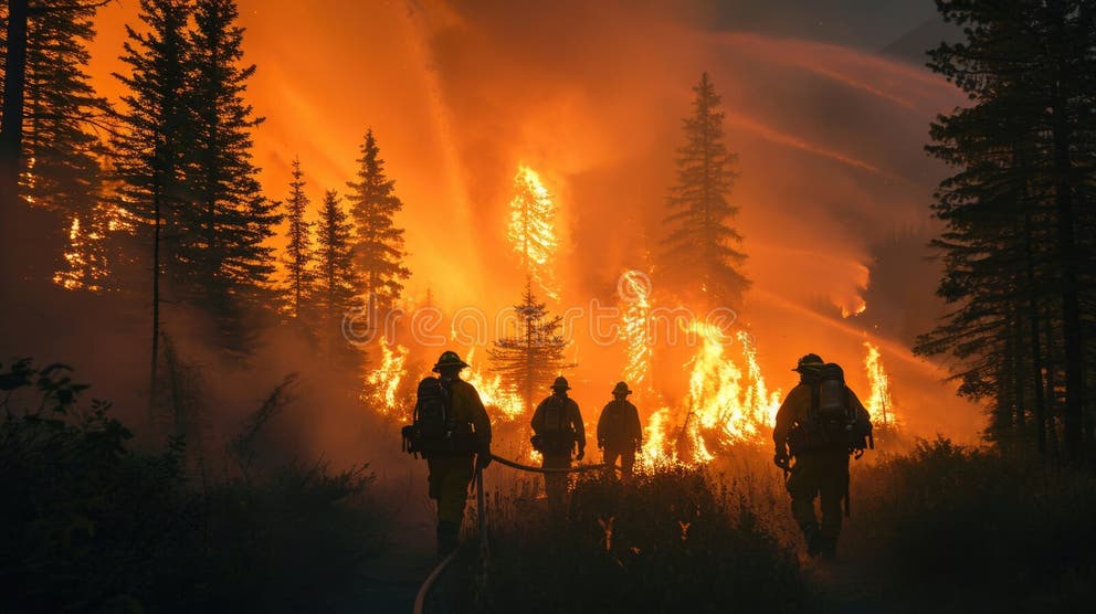 Teamwork of Firefighters in the Forest, Elimination of Tree Fires in ...