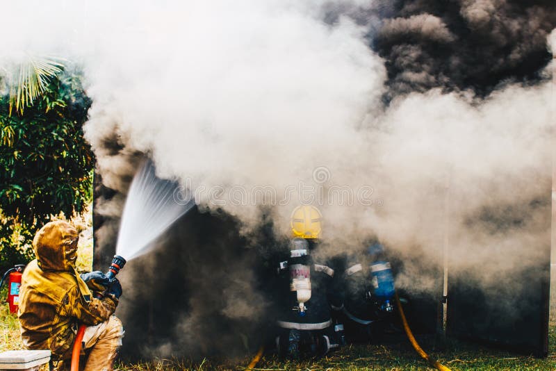 Teamwork of Firefighters Training Stock Image - Image of attack ...