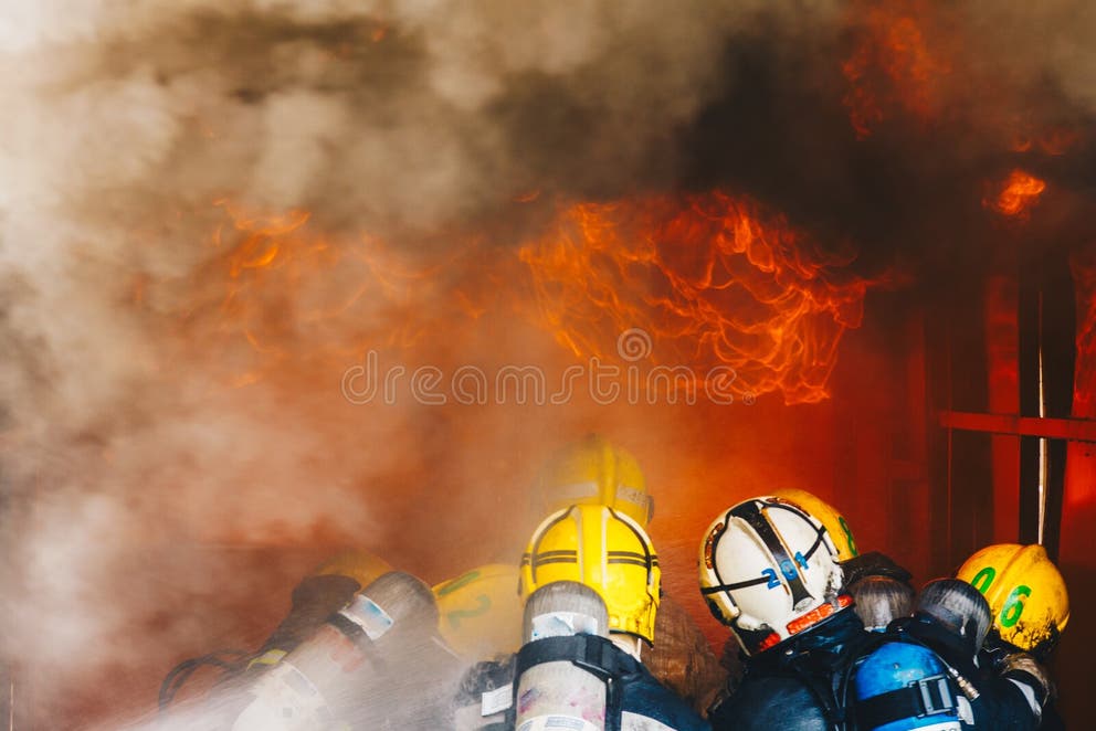 Teamwork of Firefighters Training Stock Image - Image of energy ...