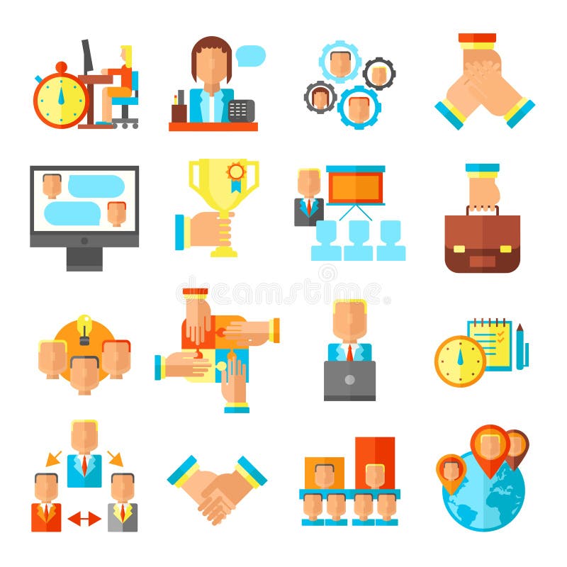 Teamwork Flat Icon Set stock vector. Illustration of businessman - 74611367