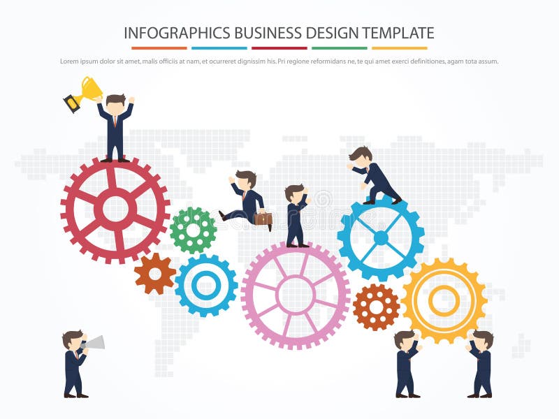 Teamwork with Gear and Businessman. Infographic Template Stock Vector ...