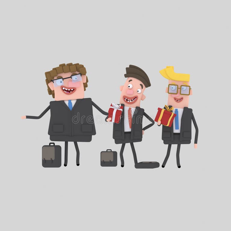 Teamwork with gift. 3D stock illustration. Illustration of christmas ...