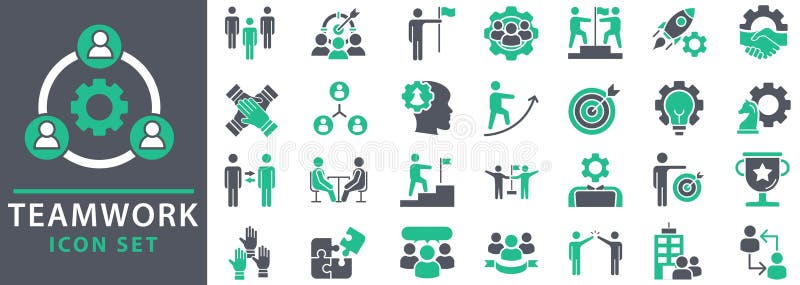 Teamwork green icon set stock vector. Illustration of teamwork - 363883525