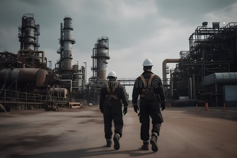 Teamwork: Group of Industrial Workers in a Refinery - Oil Processing ...