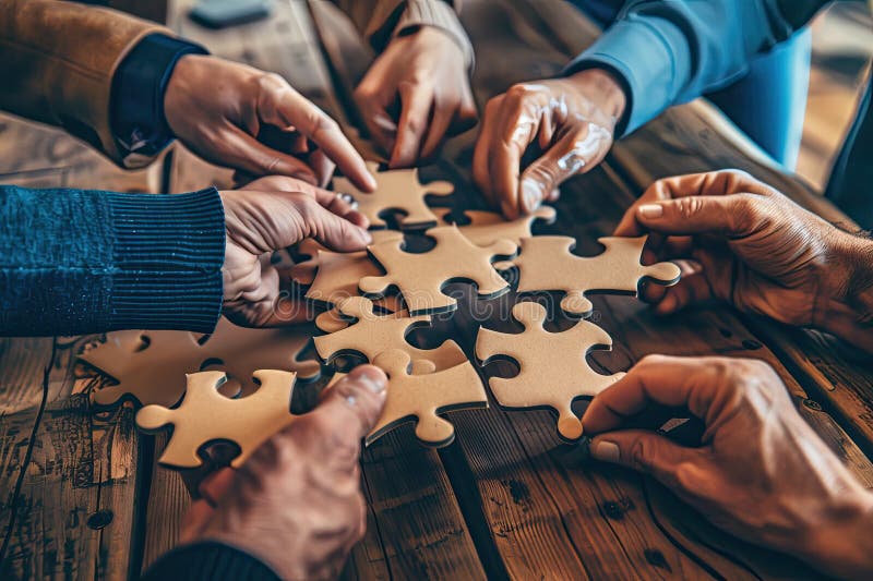 Teamwork Hands Around a Table Stock Photo - Image of meeting ...