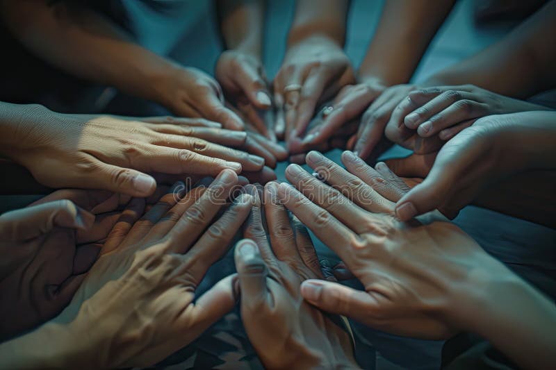 Teamwork Hands Around a Table Stock Image - Image of generated ...